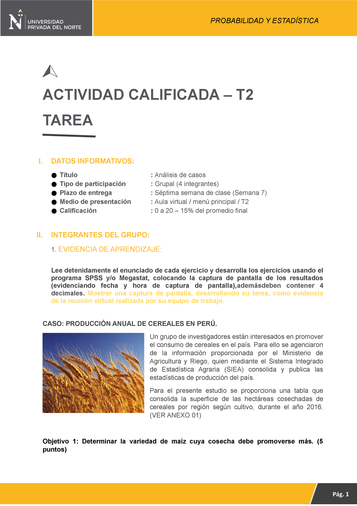 T2 Probabilidady Estadística Actividad Calificada T Tarea I Datos