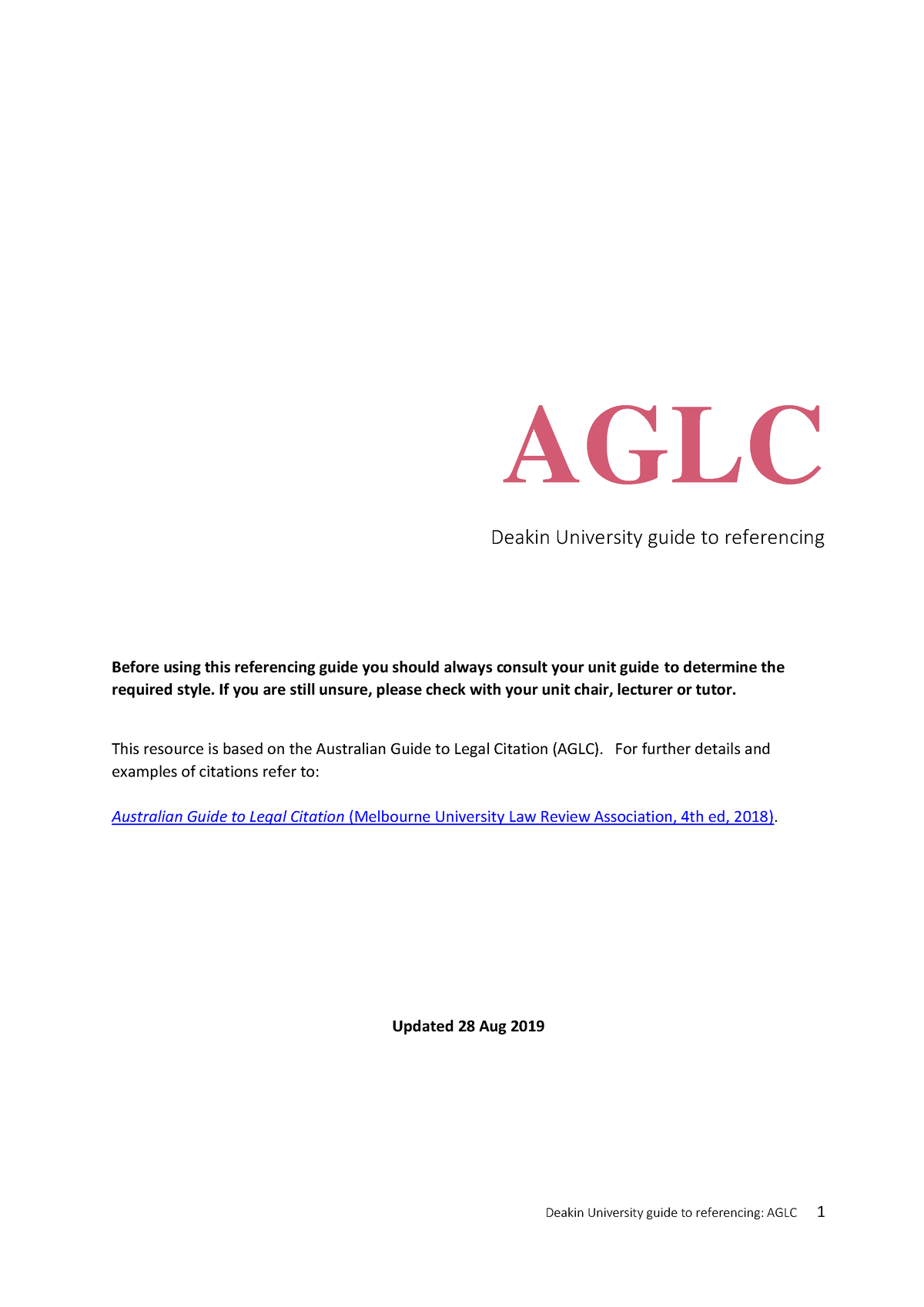 Aglc 4th Ed Law Aglc Deakin University Guide To Referencing Before