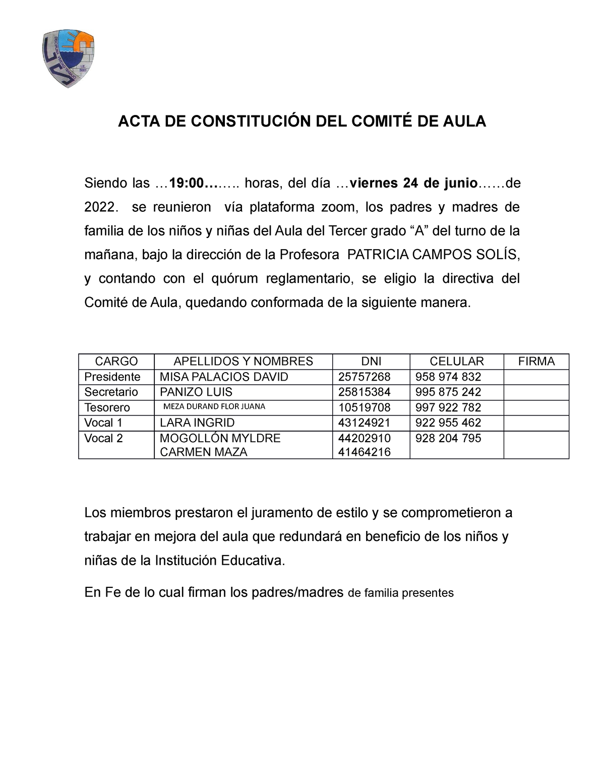 Acta De Constitución Del Comité De Aulaa Acta De ConstituciÓn Del