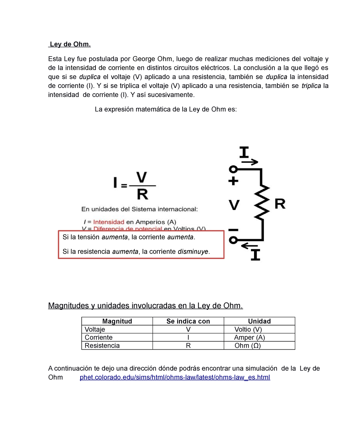 Ley De Ohm Ley De Ohm Ley De Ohm Esta Ley Fue Postulada Por George