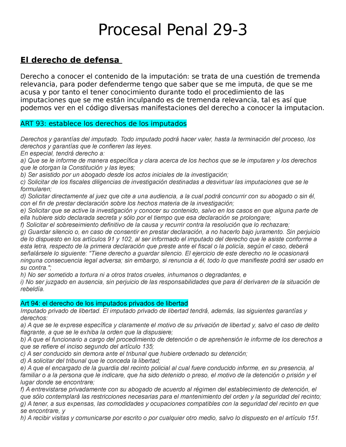 Procesal Penal 29 3 Apunte Procesal Penal 29 El Derecho De Defensa