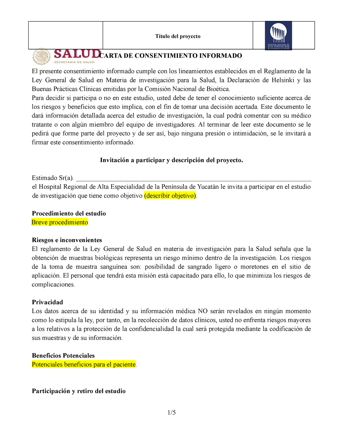 Carta De Consentimiento Elementos Que La Componen Pla