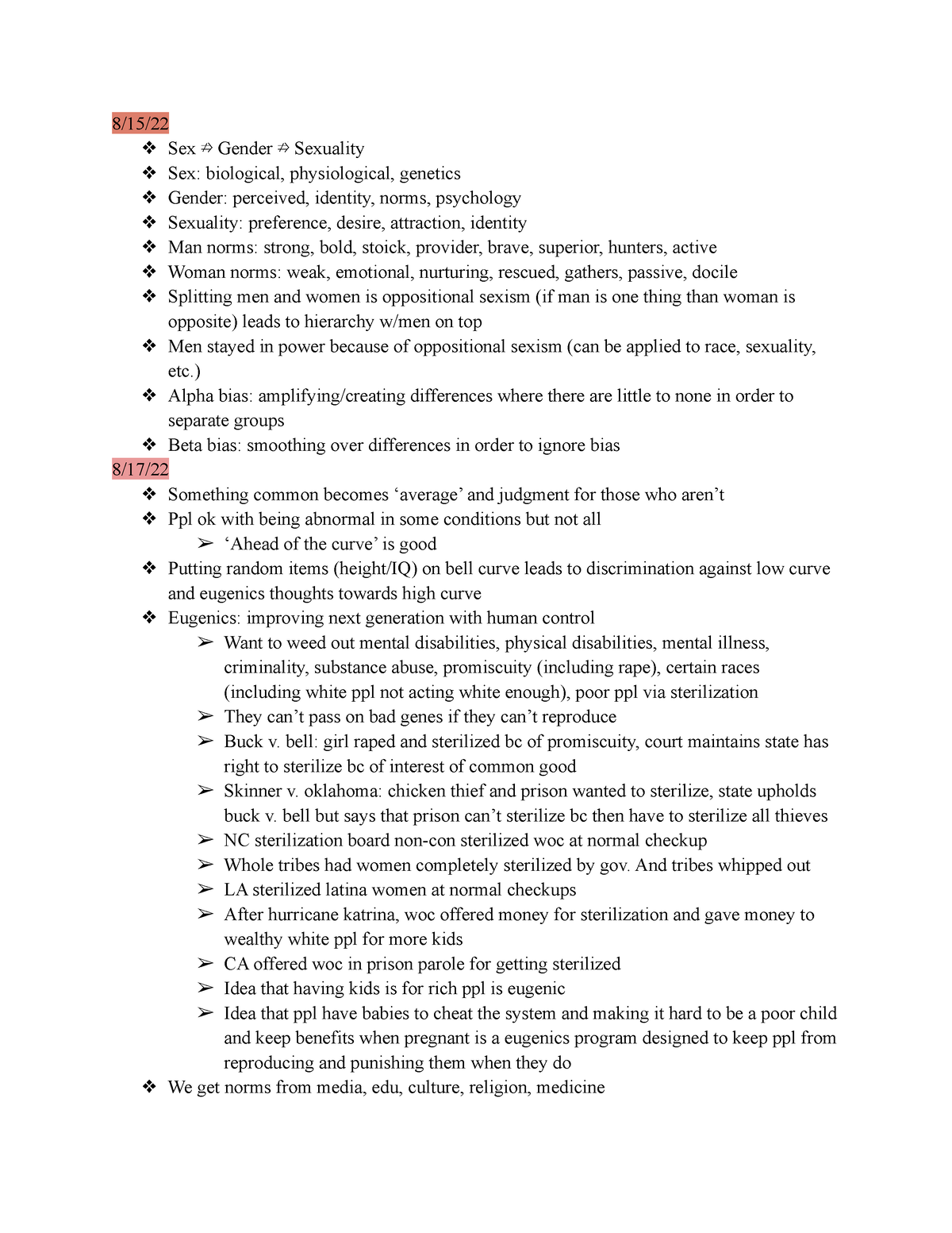 Love And Sex Readings Notes 815 Sex ⇏ Gender ⇏ Sexuality Sex