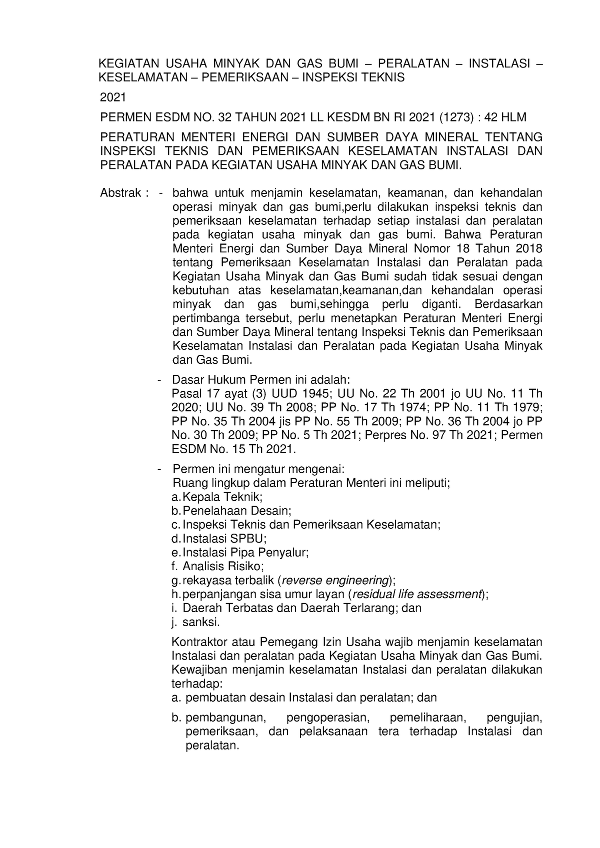 Abstrak Permen Esdm No 32 Thn 2021 Kegiatan Usaha Minyak Dan Gas