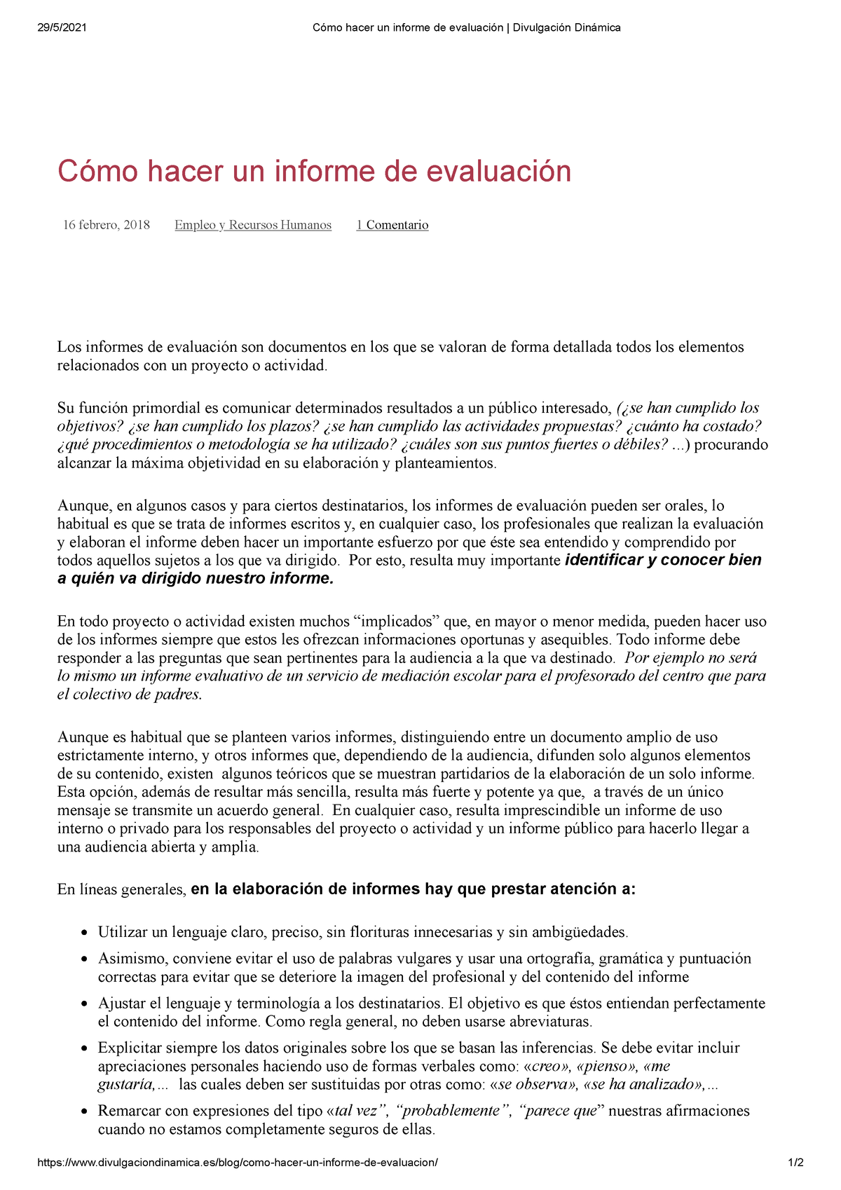 Cómo Hacer Un Informe De Evaluación Divulgación Dinámica 2952021