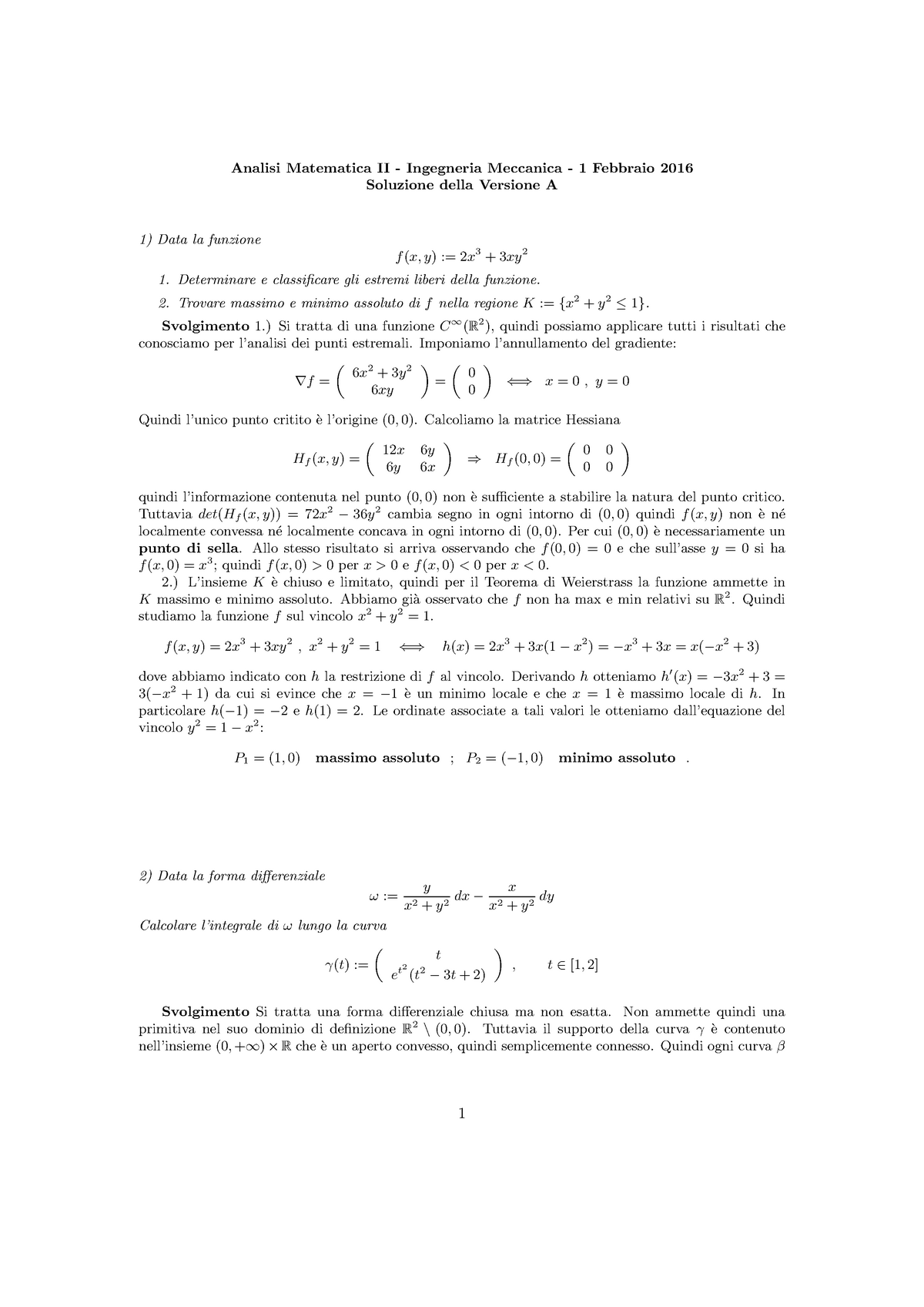 Esami 2016 2018 Analisi Ii Analisi Matematica Ii Ingegneria