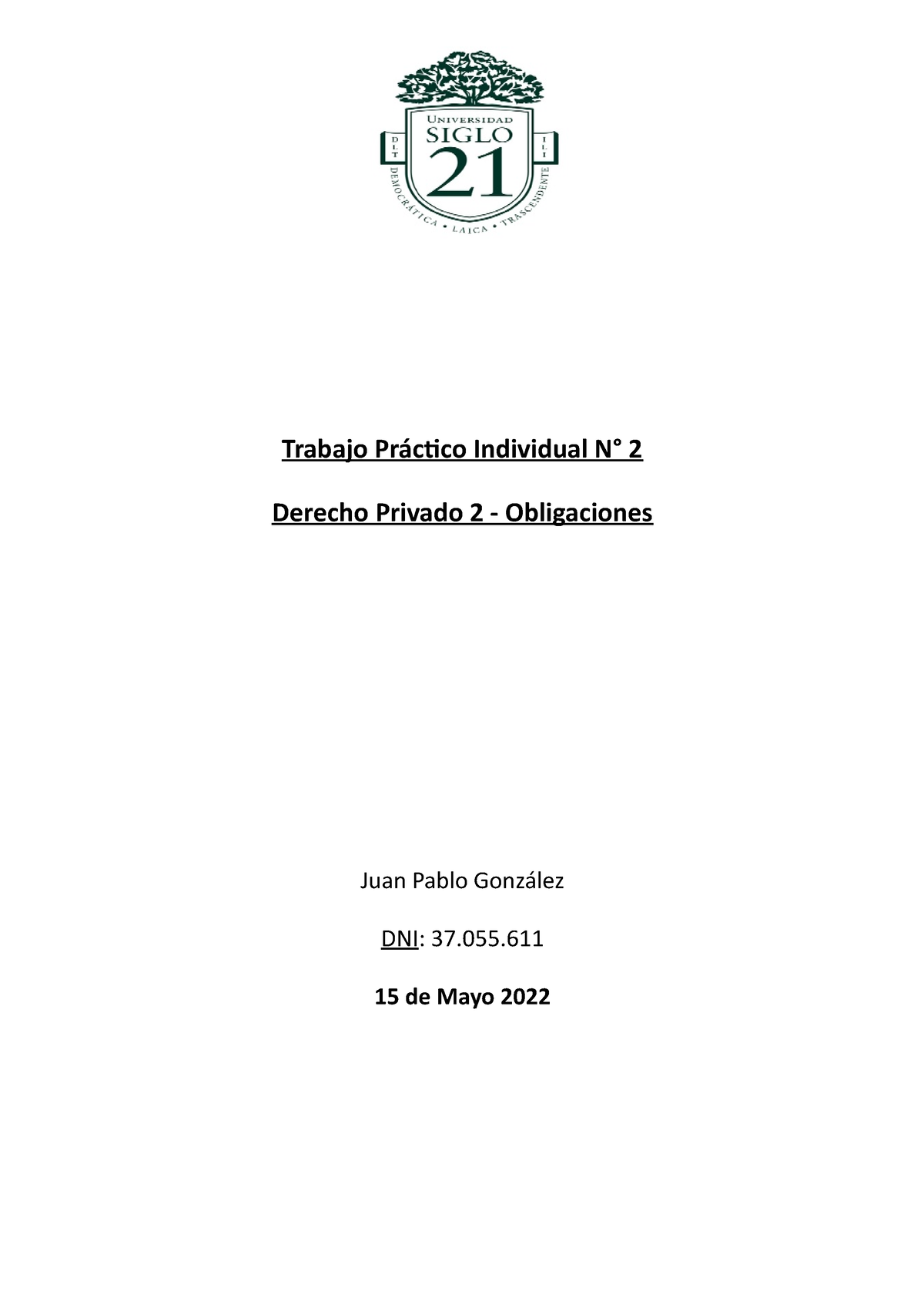 Tp Obligaciones Trabajo Practico Trabajo Práctico Individual N° 2