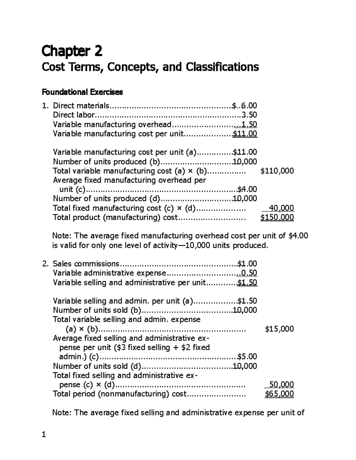 Chapter 2 Chap 2 Answers Chapter 2 Cost Terms Concepts And