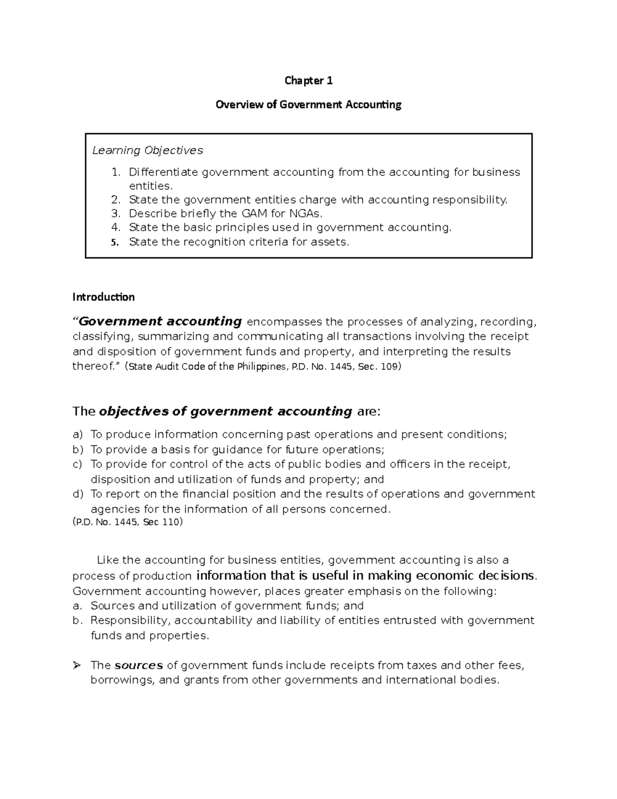 Module 1 Government Accounting Chapter 1 Overview Of Government