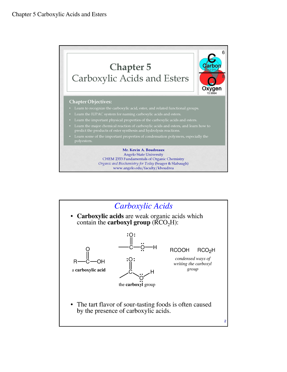 Week 15 Carboxylic Acids And Esters Mr Kevin A Boudreaux Angelo