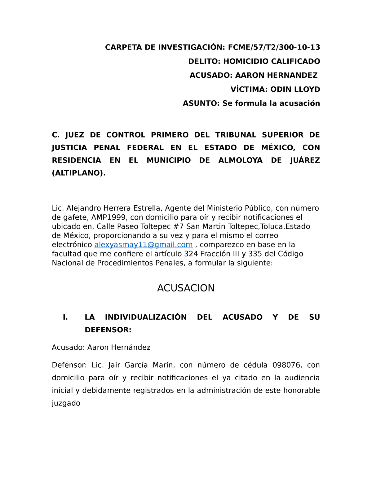 Escrito De Acusacion 1 Carpeta De InvestigaciÓn Fcme57t2300 10