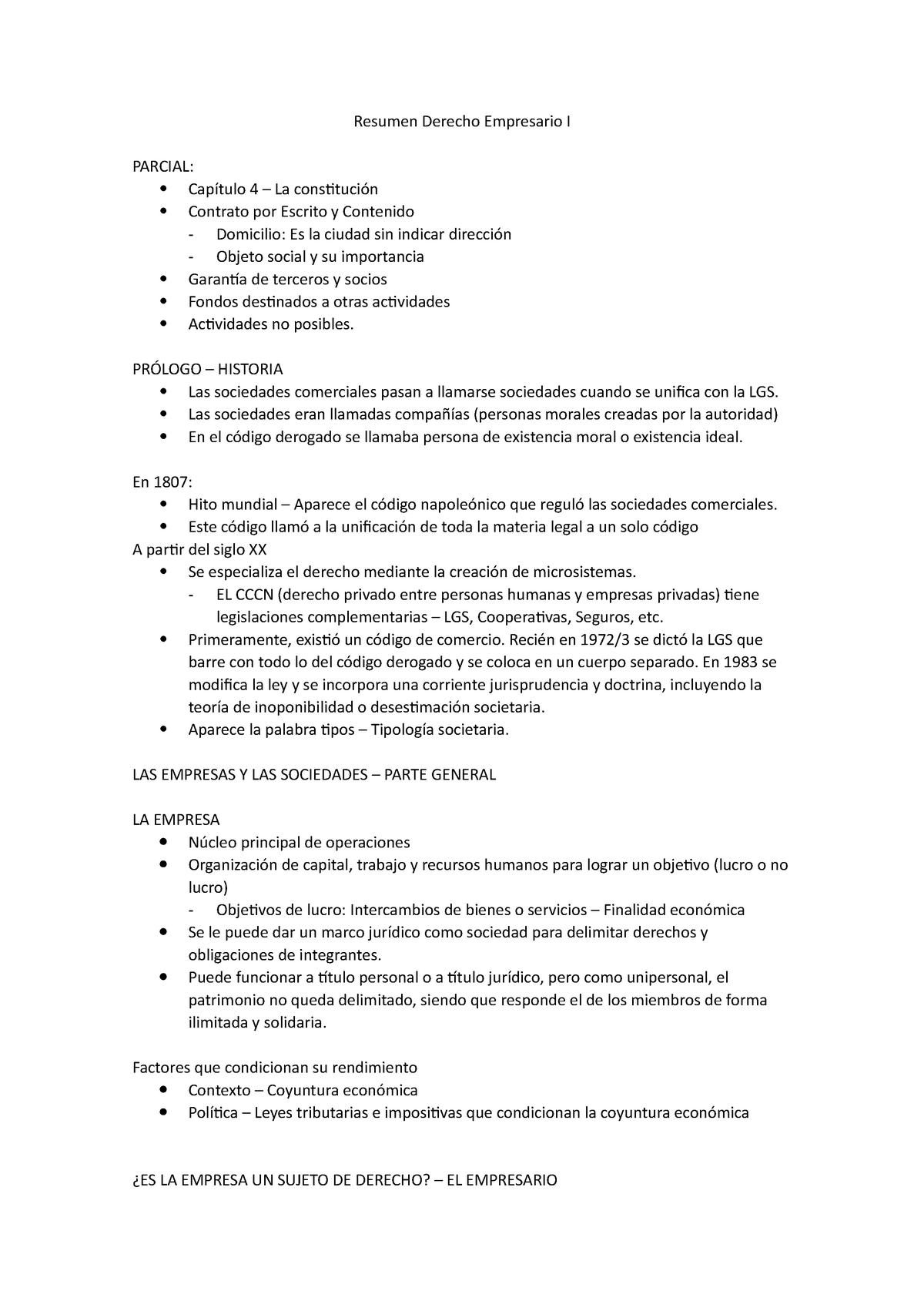 Resumen Derecho Empresario I 1er Parcial 1 Resumen Derecho