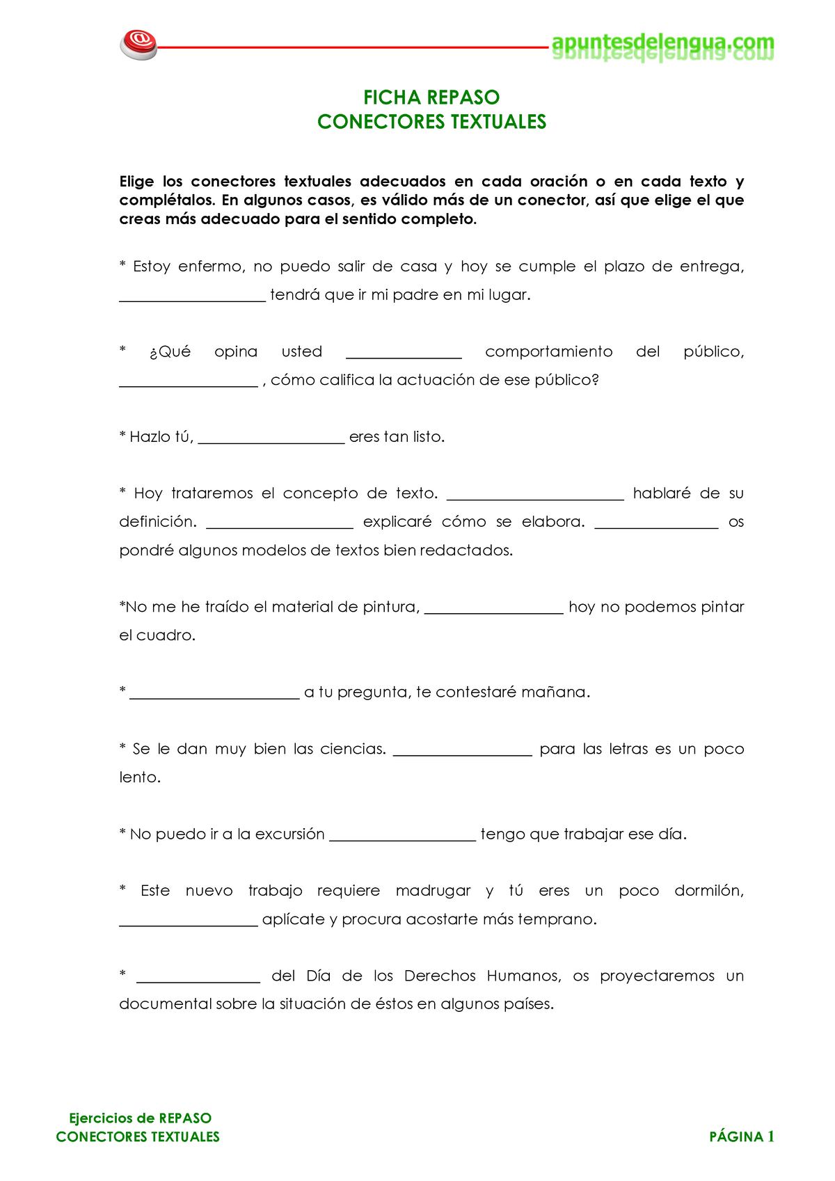 Ejercicios De Conectores Ejercicios De Repaso Ficha Repaso Conectores