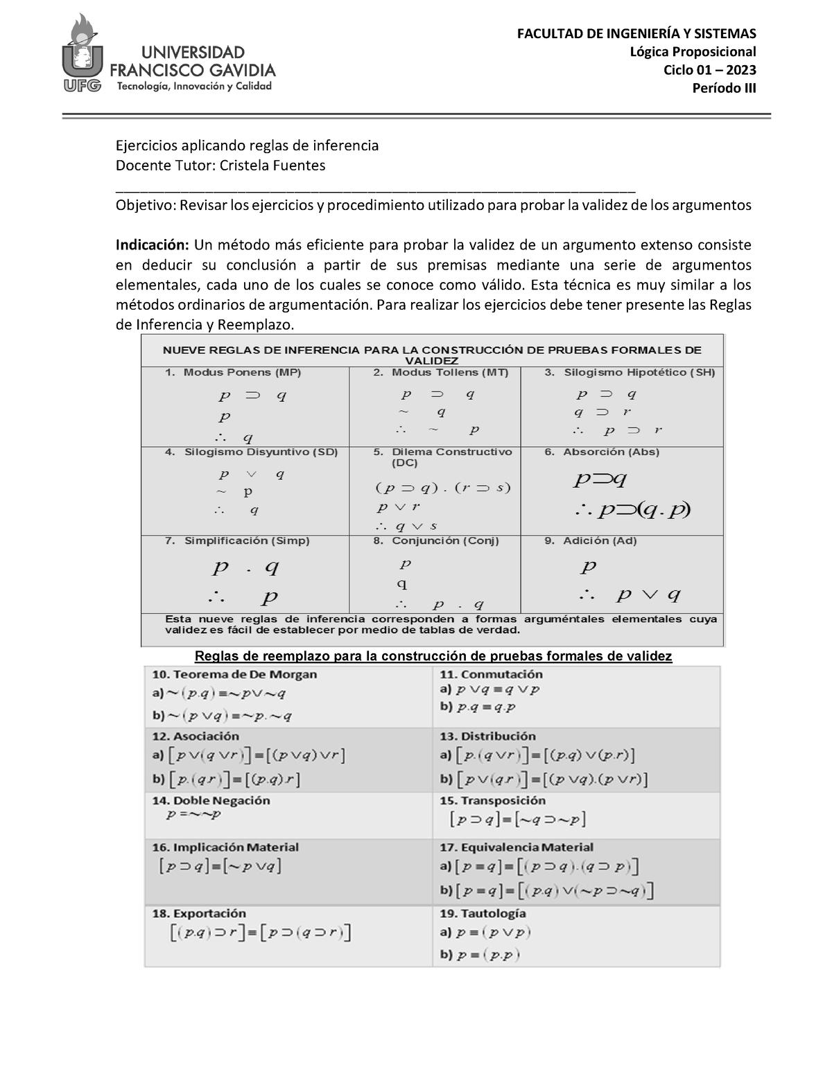 Ejercicios Resueltos Reglas De Inferencia Y Reemplazo Lógica