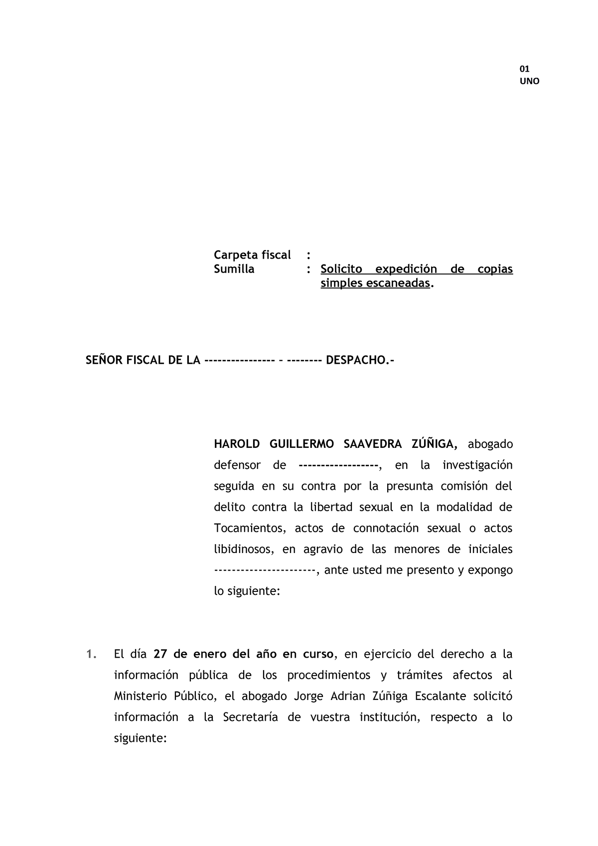 Modelo Solicitud De Copias Simples Escaneadas Carpeta Fiscal