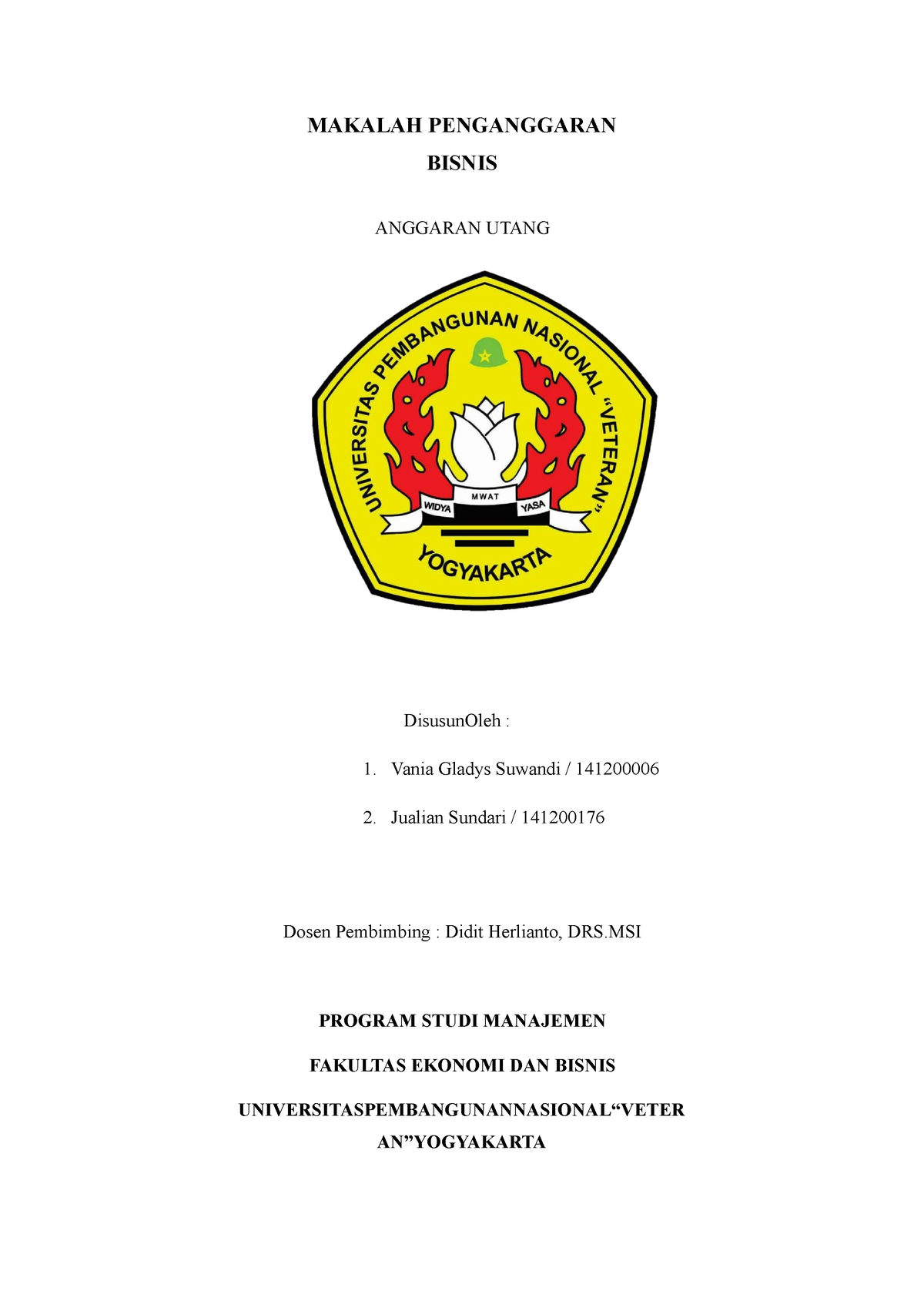 10 Makalah Anggaran Utang Kelompok 9 Makalah Penganggaran Bisnis