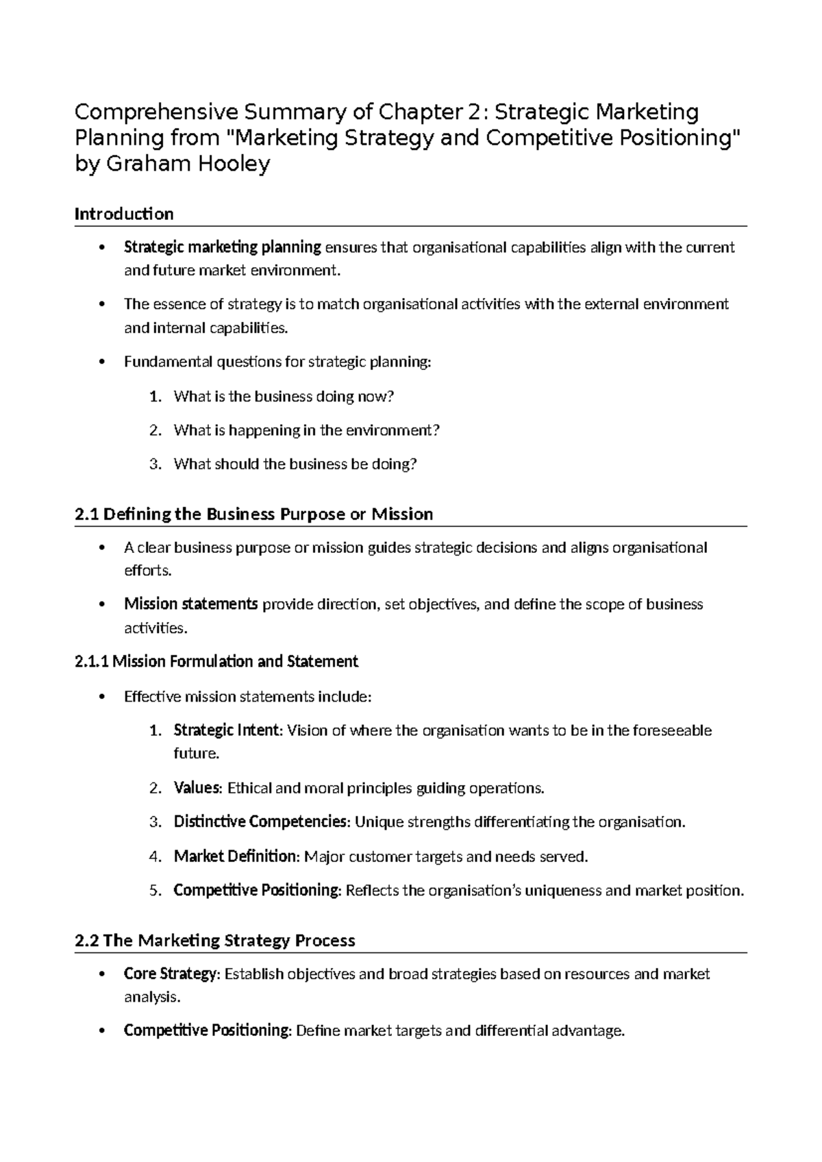 Chapter 2 Strategic Marketing Planning The Essence Of Strategy Is