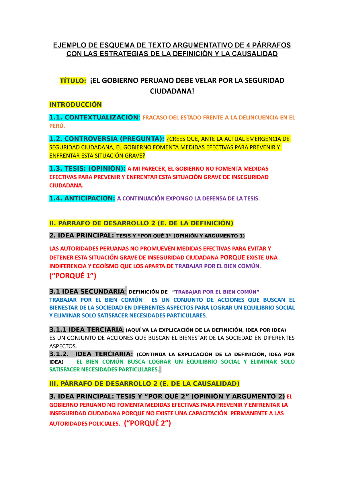 Utp Ejemplo De Esquema De Un Texto Argumentativo Básico Con 4 Párrafos