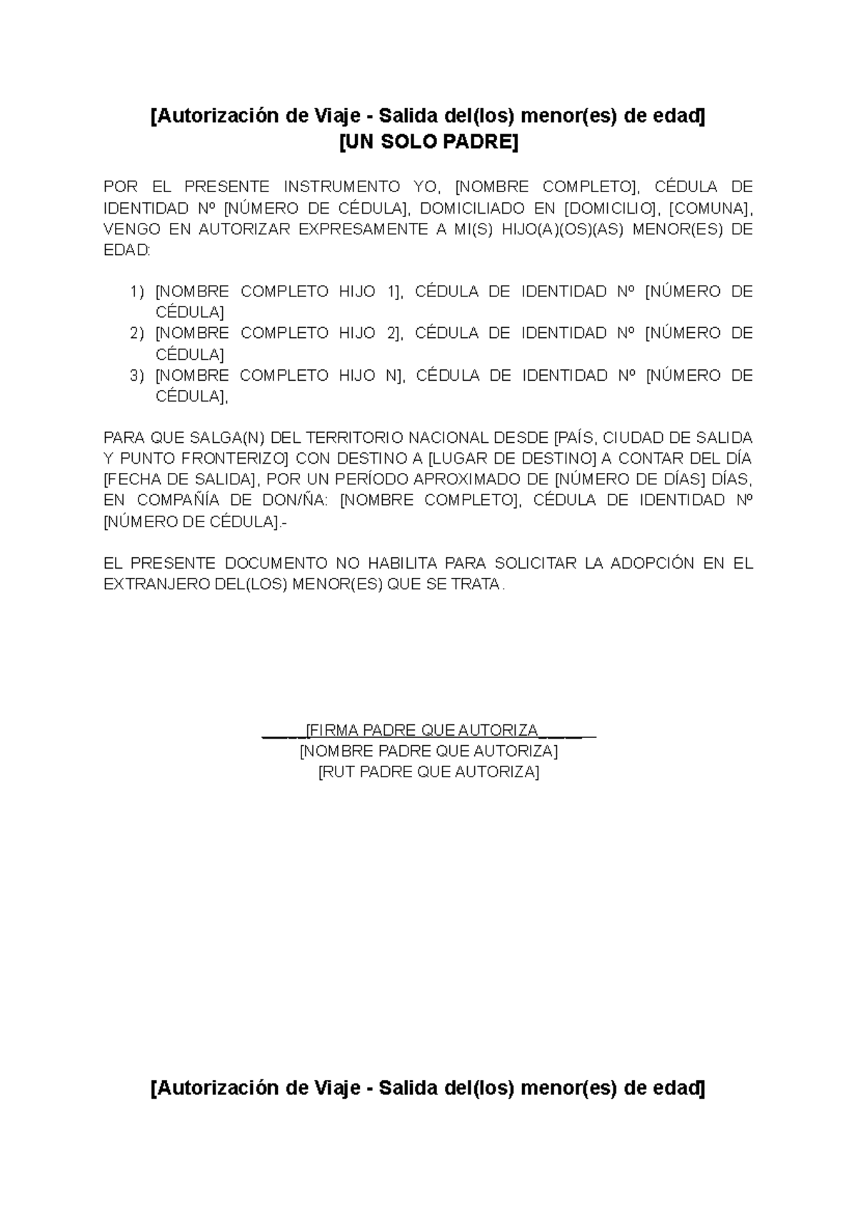 Modelo Autorizacion Viaje Salida Menores Autorización De Viaje