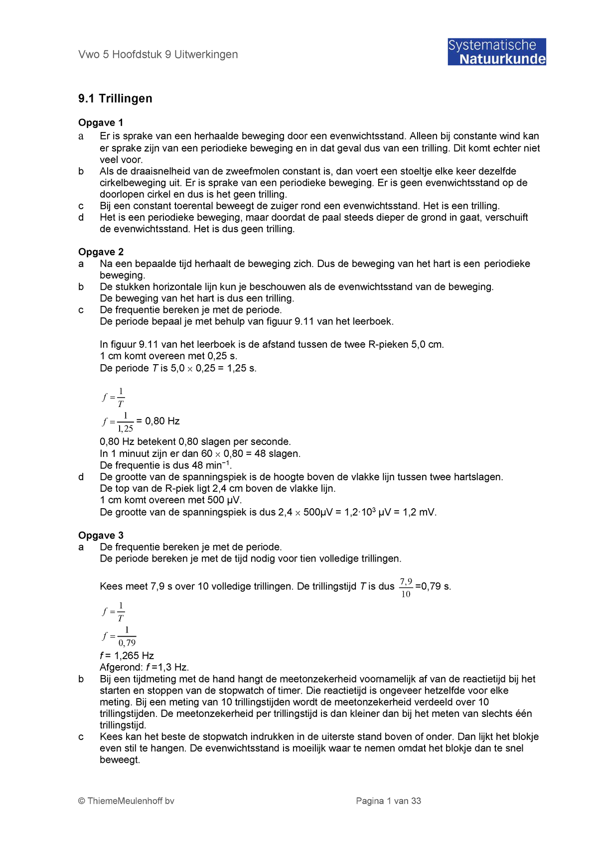 Antwoorden Systematische Natuurkunde Hoofdstuk 9 Trillingen En Golven