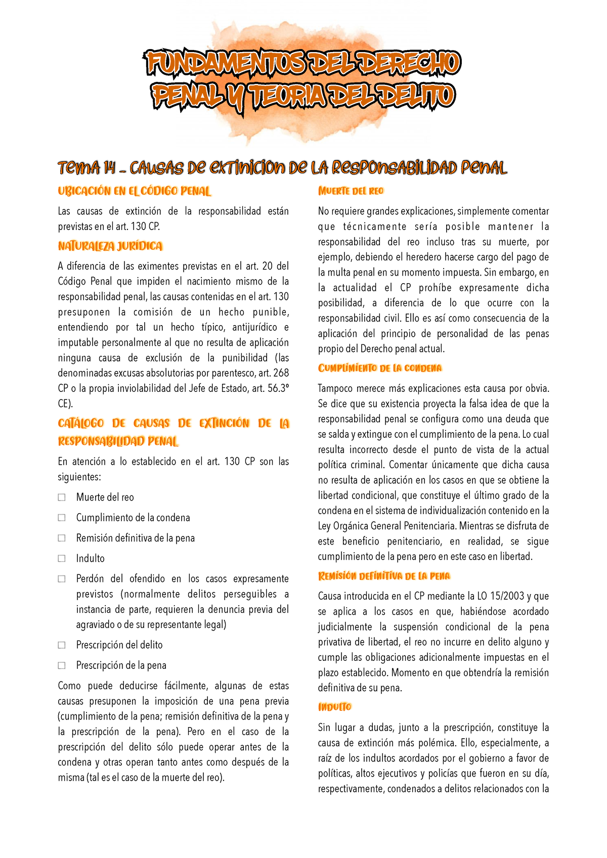 Tema 14 Causa De ExtinciÓn De La Responsabilidad Penal Tema 14