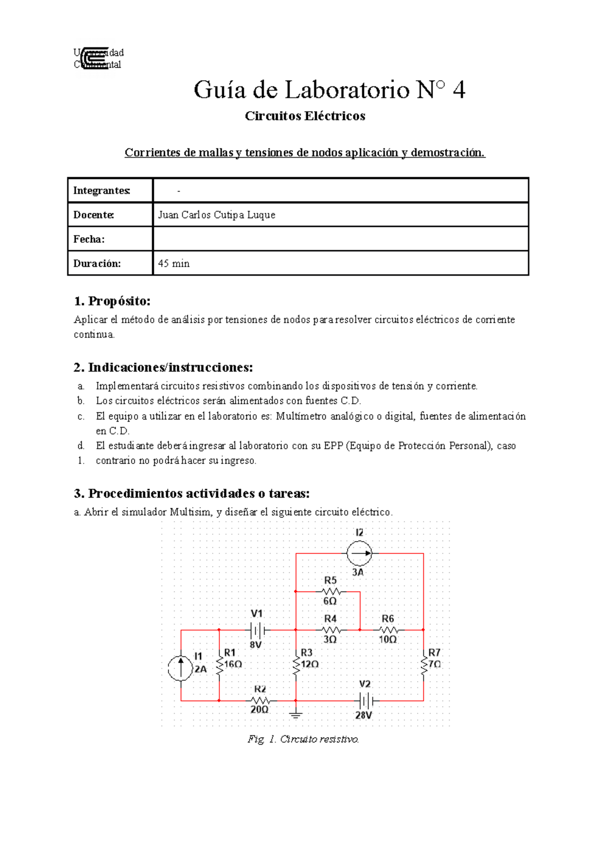 Guía De Laboratorio N° 4nuero 4 De Circuitos Continental Guía De