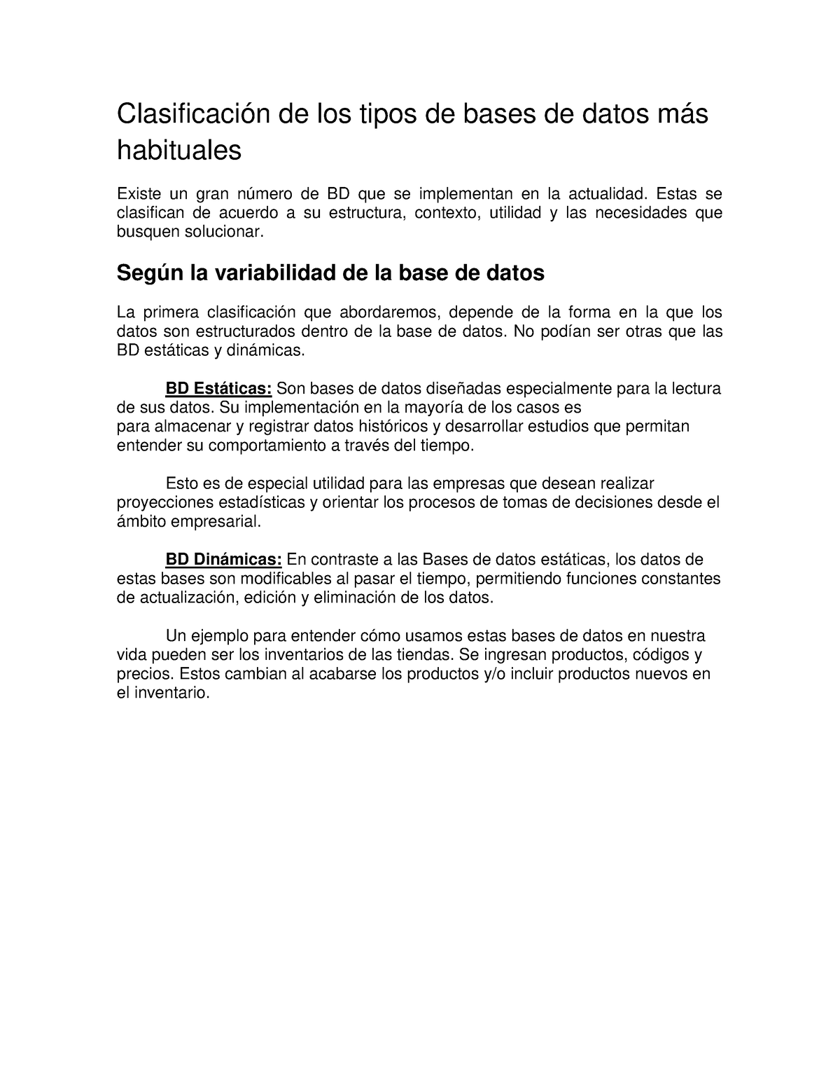 03 Clasificación De Las Base De Datos Clasificación De Los Tipos De