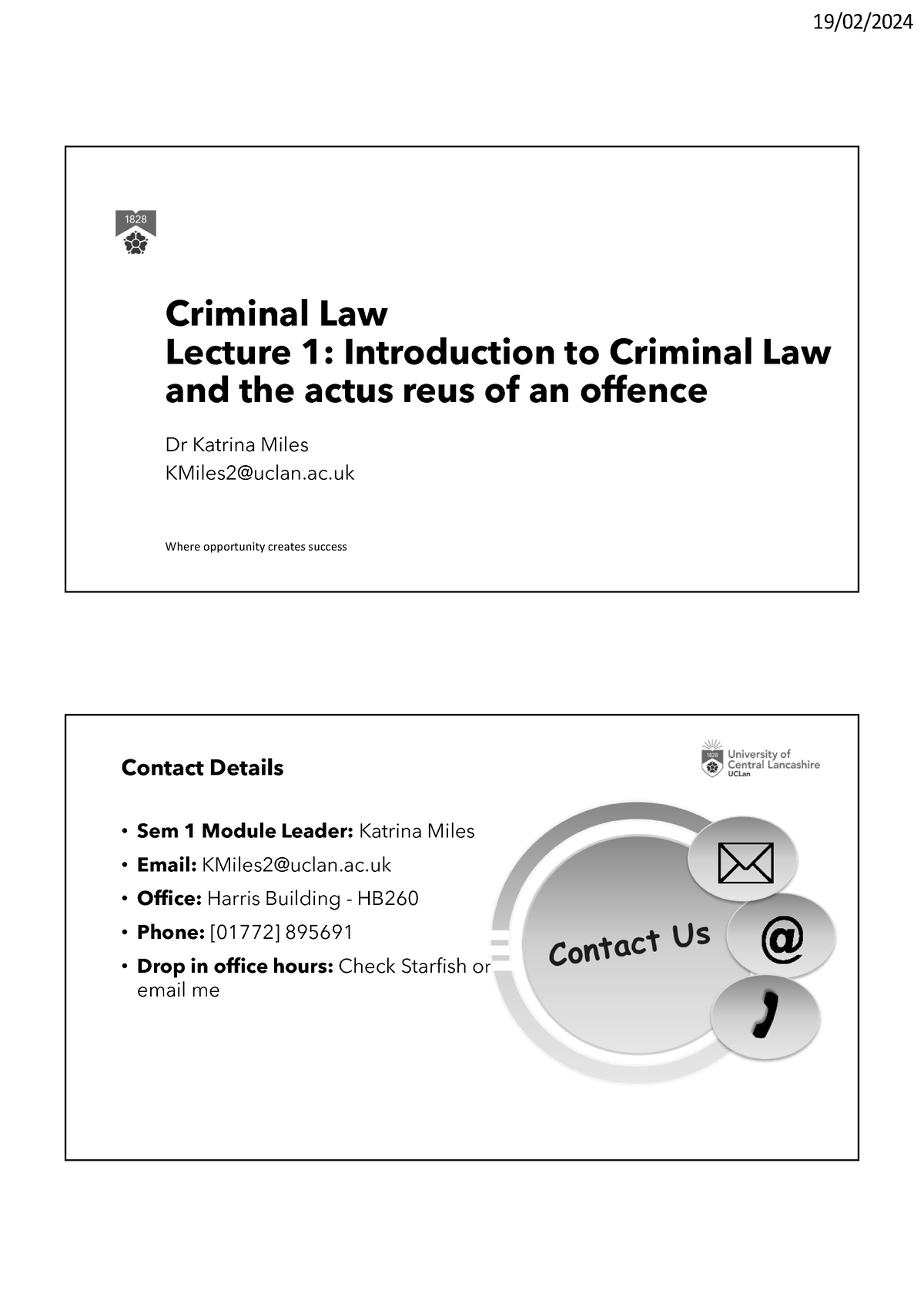 Lecture 1 Actus Reus Criminal Law Where Opportunity Creates Success