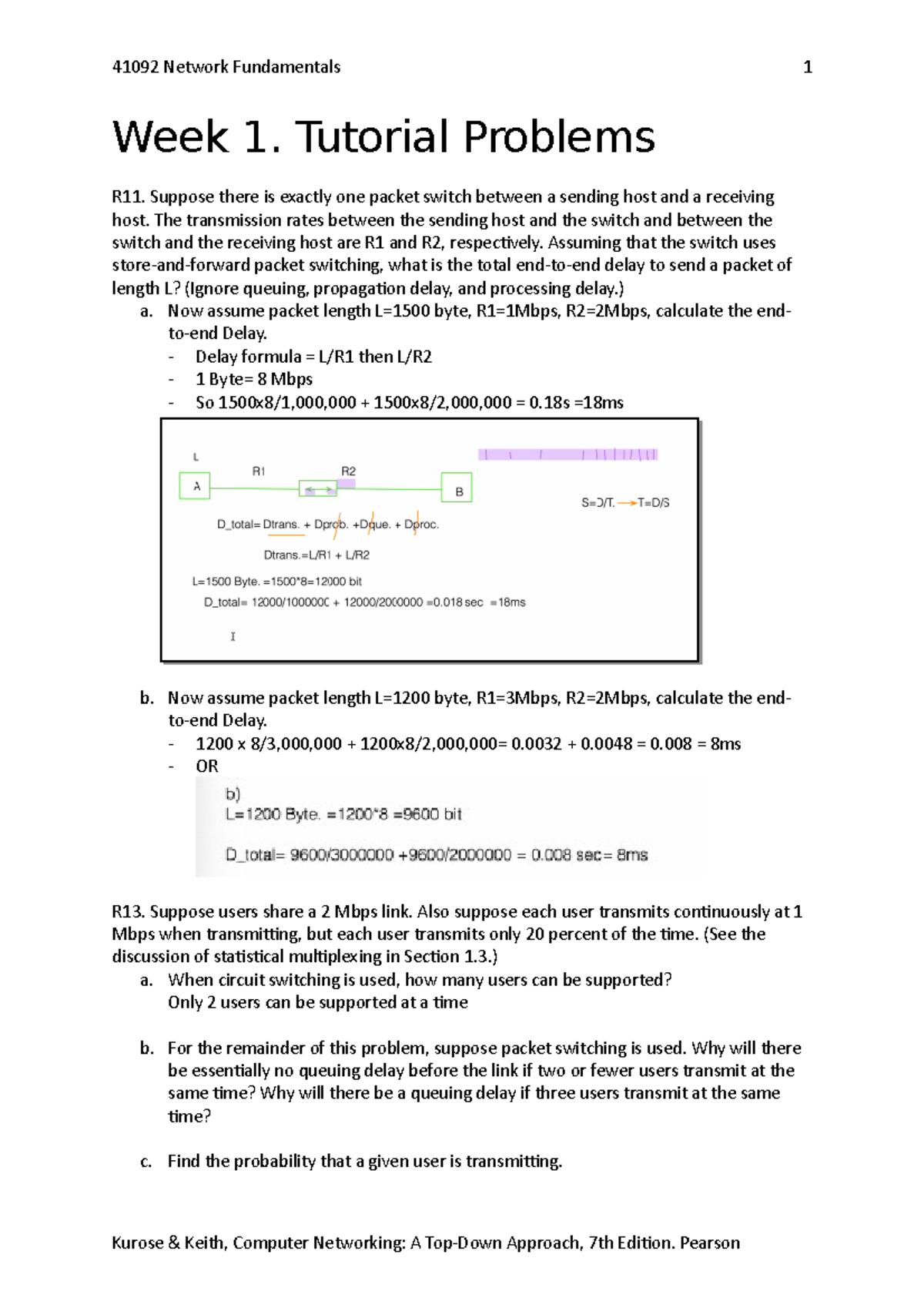 Week1 Tutorial Problem Week 1 Tutorial Problems R11 Suppose There