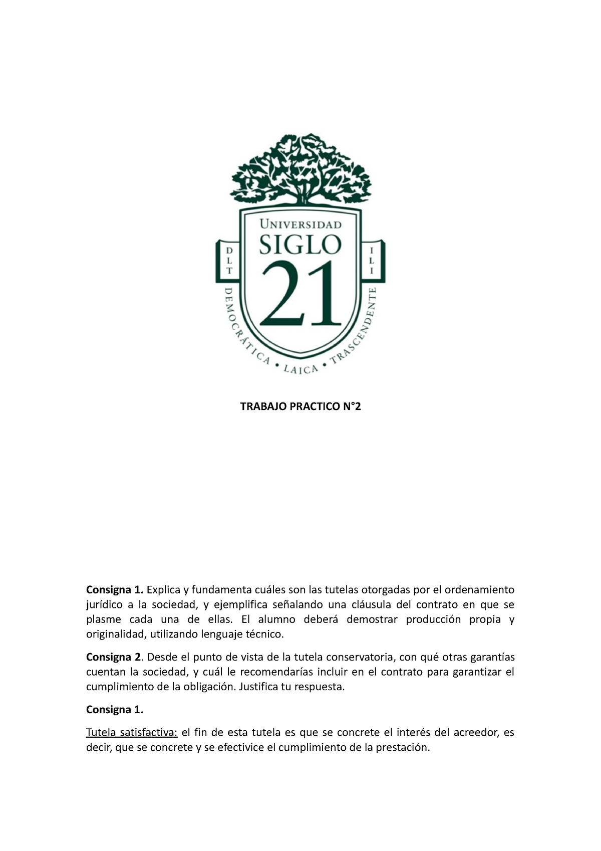 Trabajo N°2 Obligaciones Trabajo Practico N° Consigna 1 Explica Y