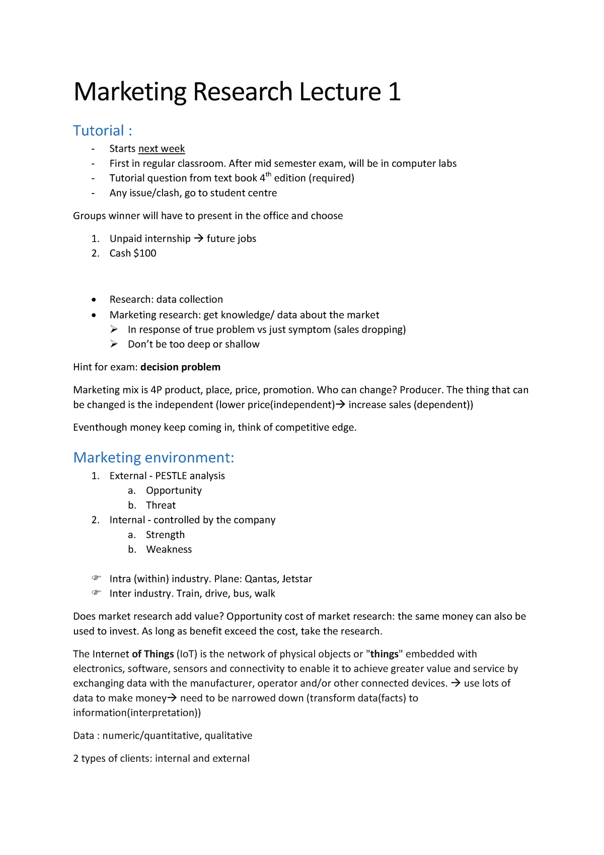 Lecture Notes Lectures 1 13 Marketing Research Lecture 1 Tutorial