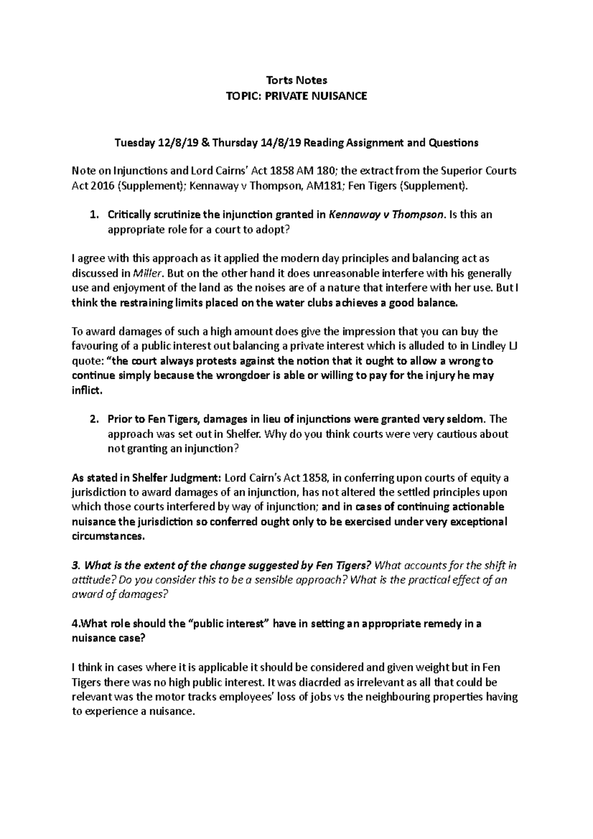 Tort 212 Notes Week 6 Lecture 1 And 2 Trimester 1 Torts Notes