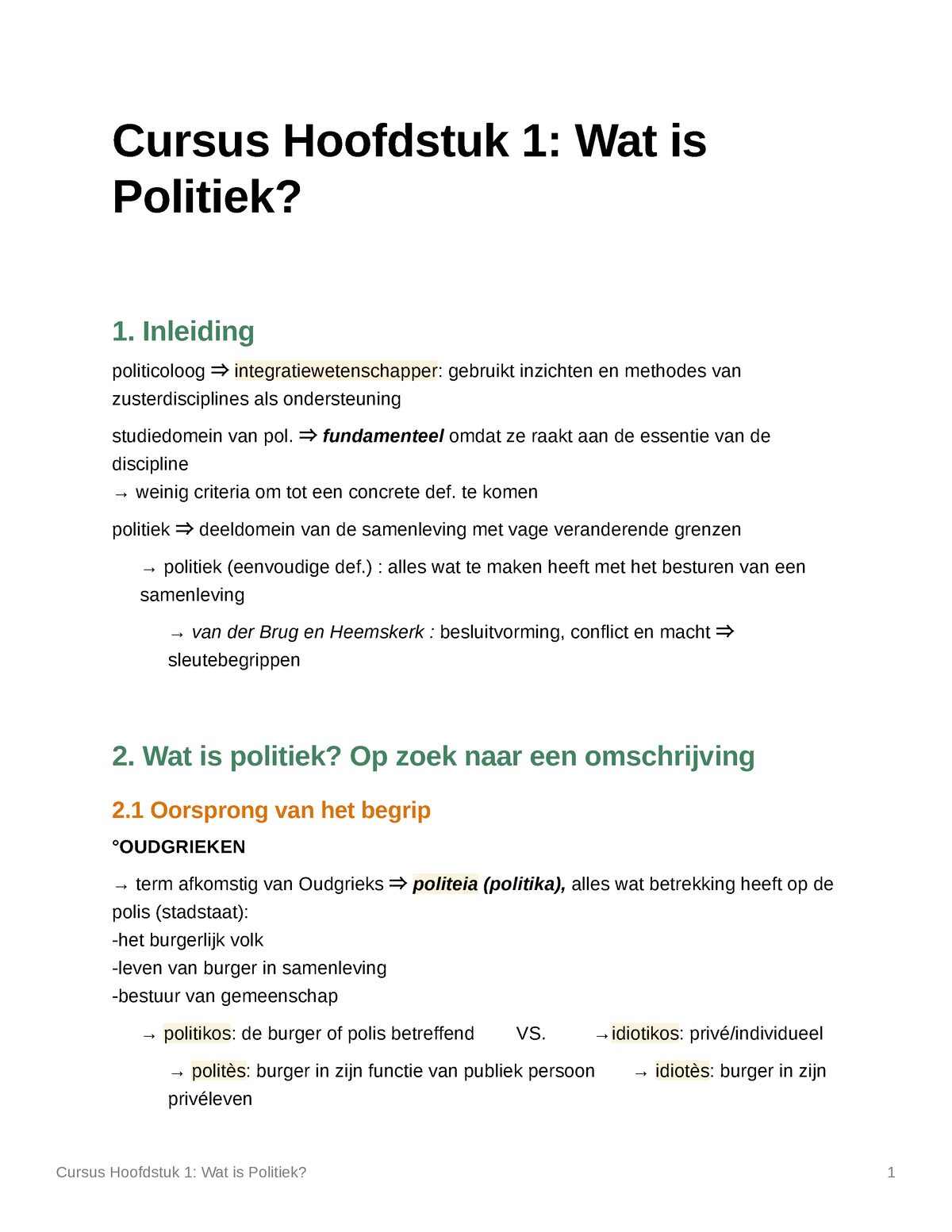 Politicologie H1 Samenvatting H1 Uit Boek Een Plattegrond Van De