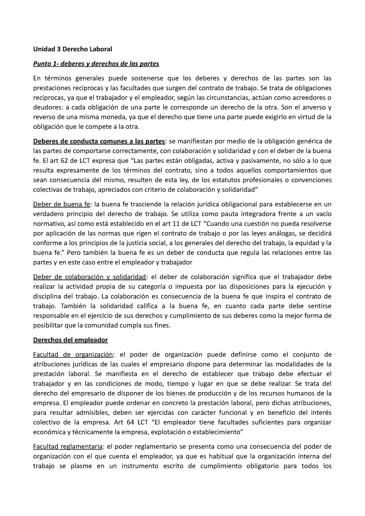 Unidad 3 Derecho Laboral Unidad 3 Derecho Laboral Punto 1 Deberes Y