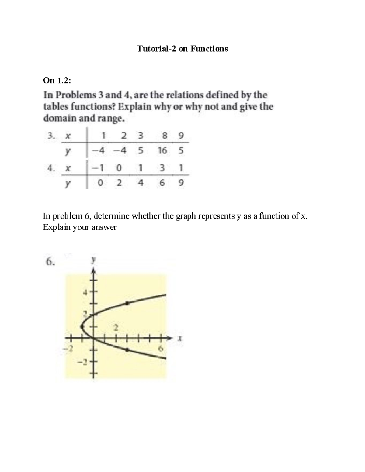 Tutorial 2 Tutorial 2 On Functions On 1 In Problem 6 Determine