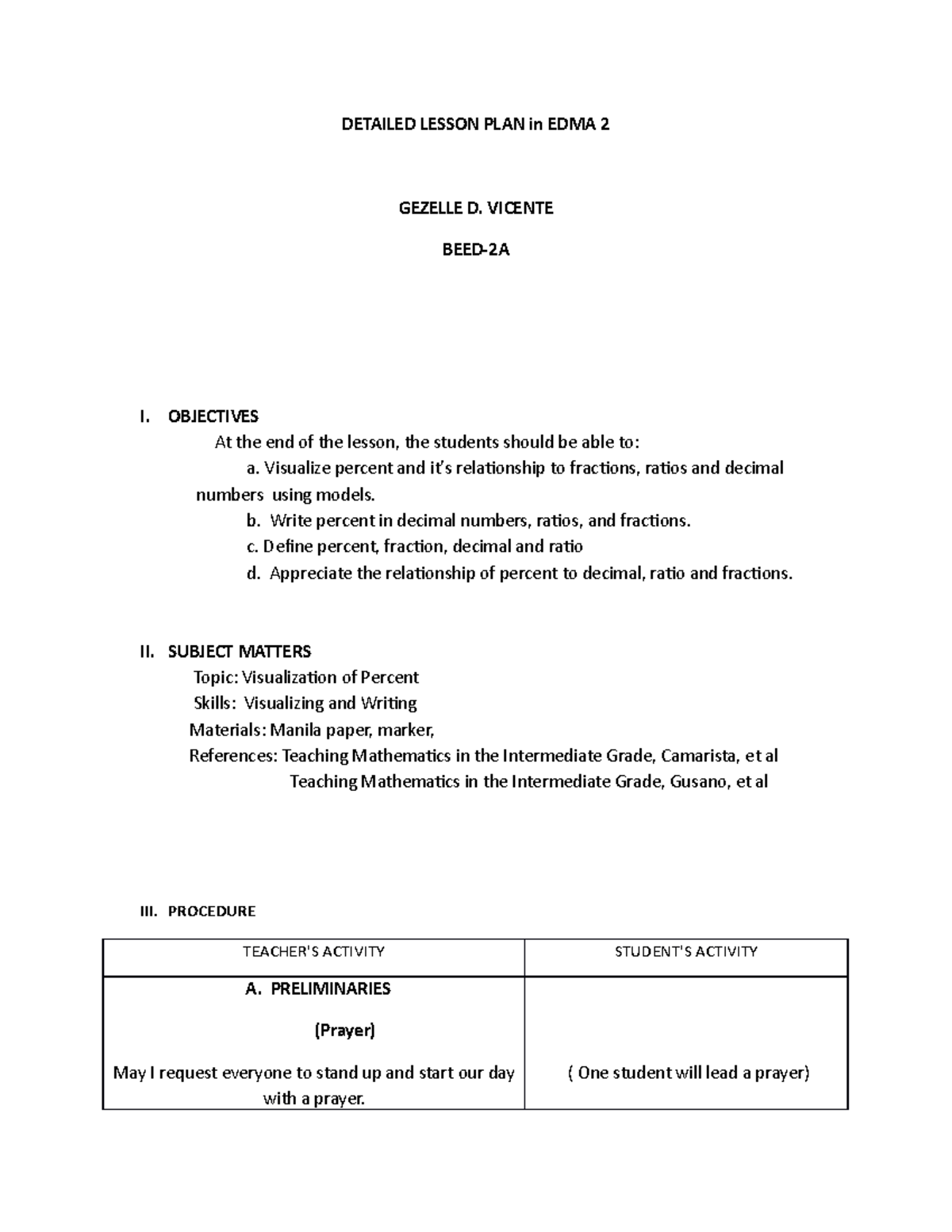 Detailed Lesson Plan In Edma2 Detailed Lesson Plan In Edma 2 Gezelle