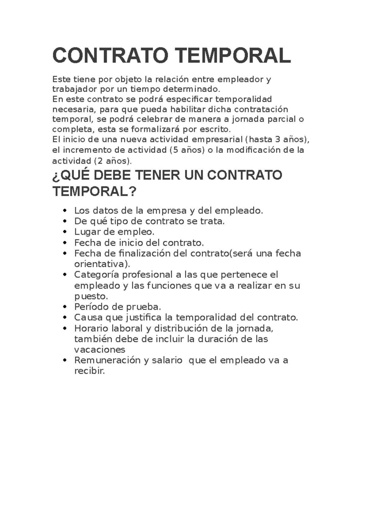 Contrato Temporal Contrato Temporal Este Tiene Por Objeto La Relación