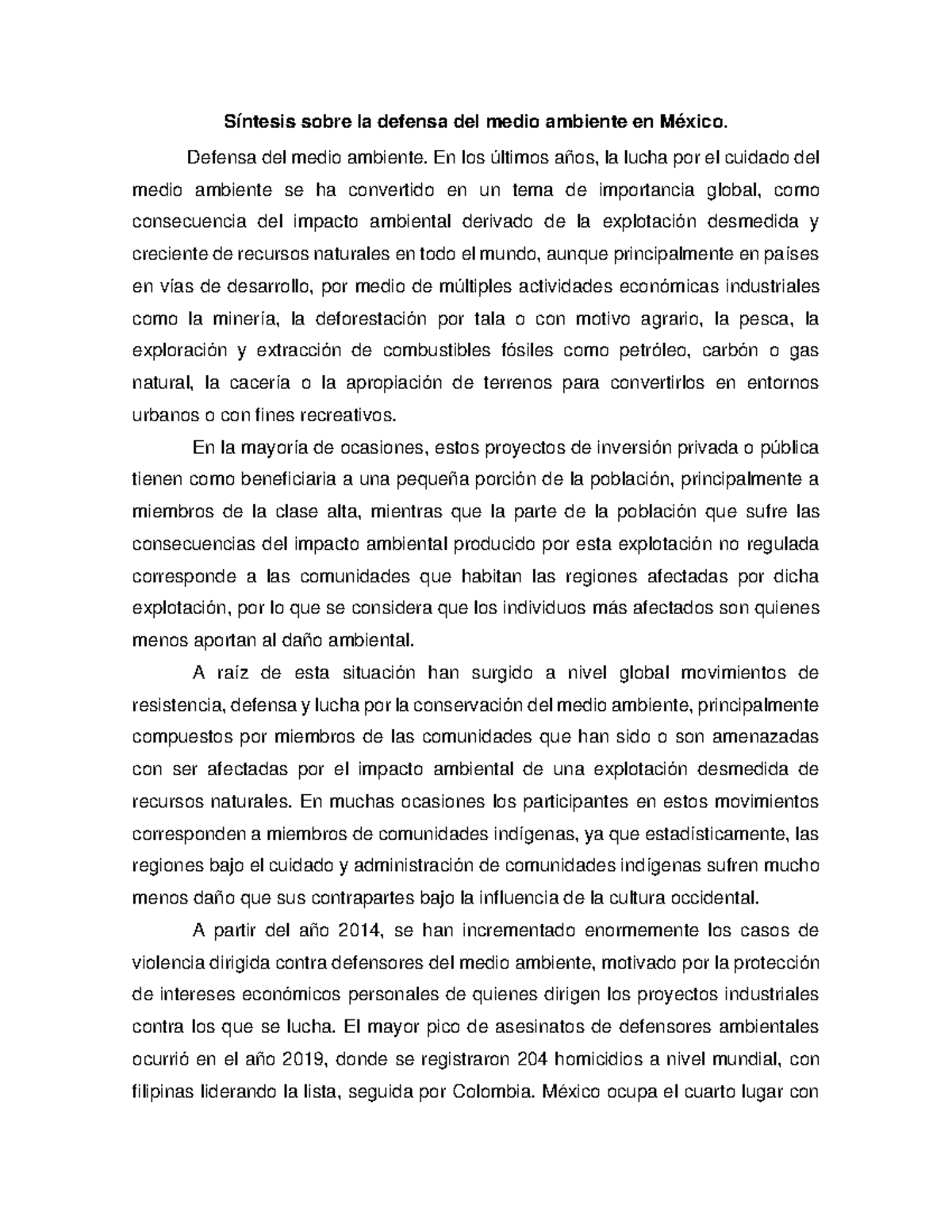 Actividad B7 Trabajos Síntesis Sobre La Defensa Del Medio Ambiente En