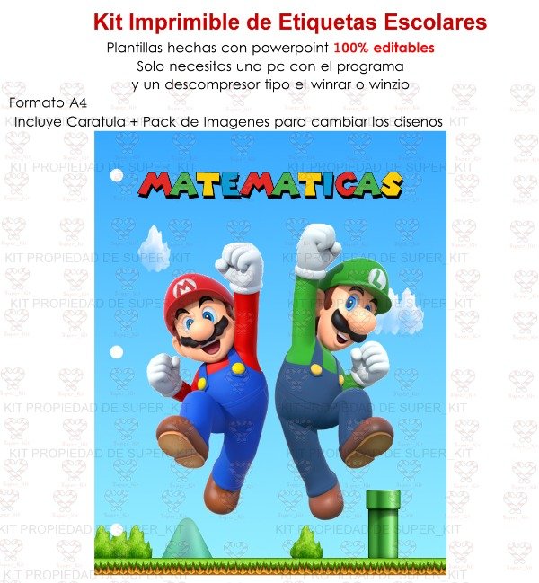 Super Mario Bros Etiquetas Escolares Editables Super Kit Imprimible