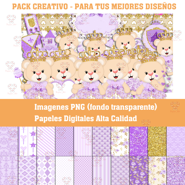 Osita Princesa Lila Cliparts Png Papeles Fondos Super Kit Imprimible