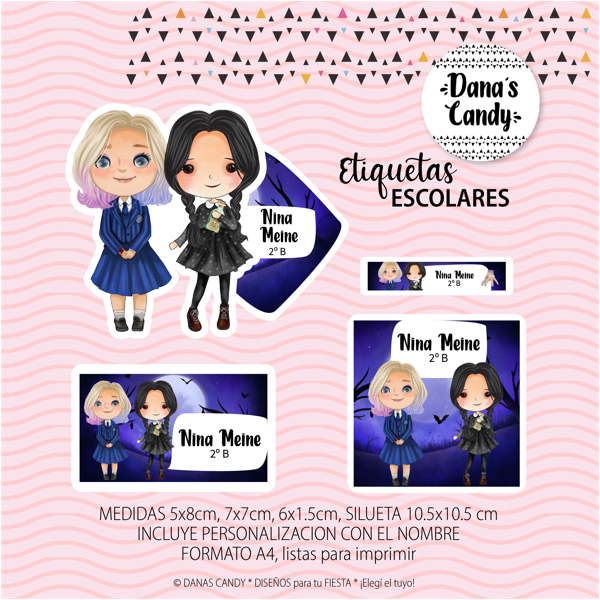 Kit Imprimible Etiquetas Escolares Merlina Y Enid Danas Candy