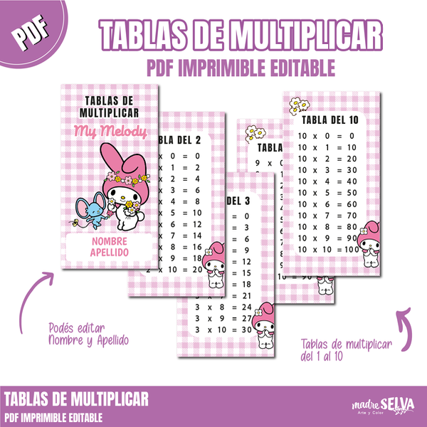 Tablas De Multiplicar My Melody Pdf Imprimible Editable