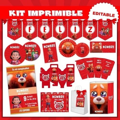 Kit Imprimible Turning Red Editable Libro Para Colorear Wook