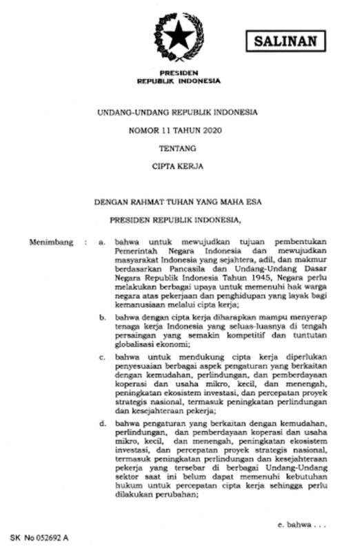 Undang Undang Cipta Kerja Kompaspedia