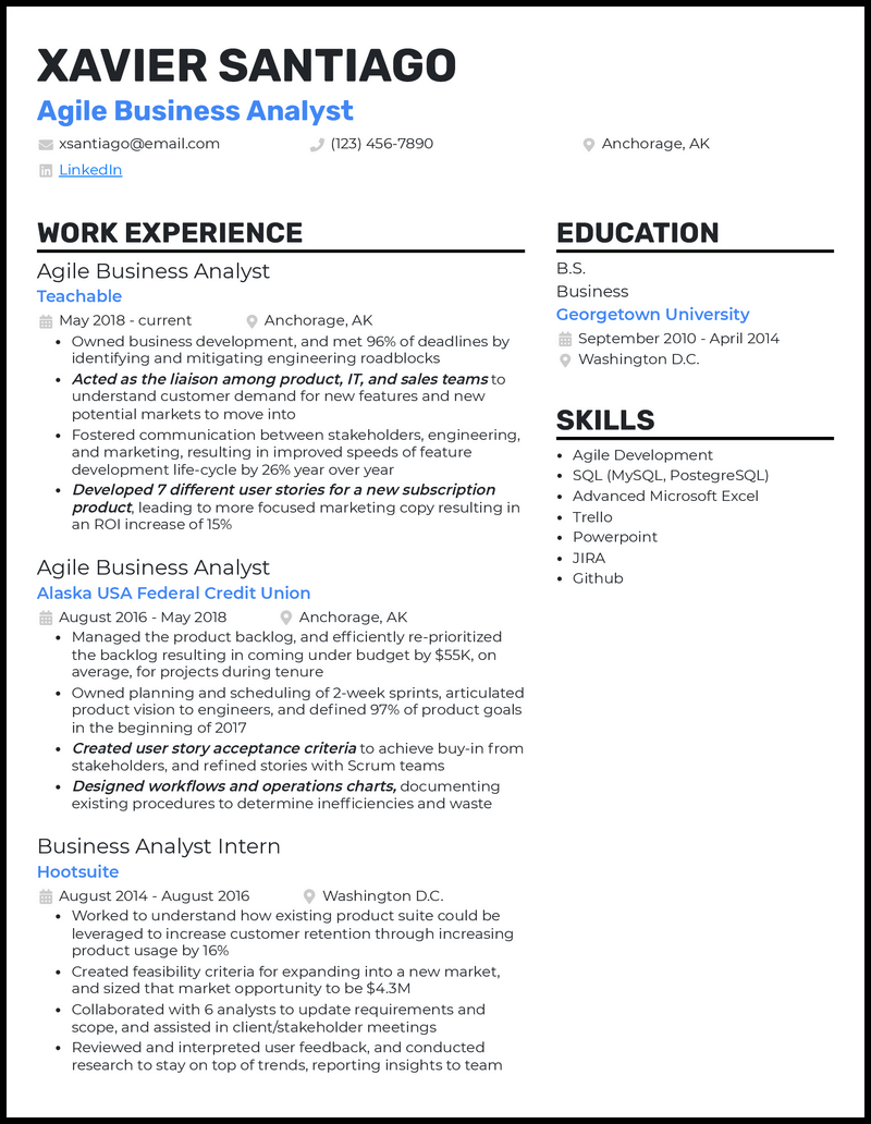 3 Agile Business Analyst Resume Examples Built For 2024