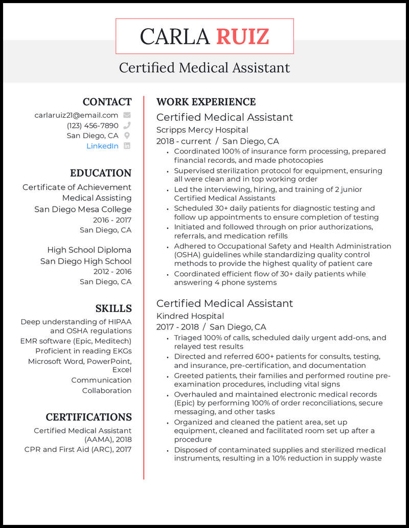 9 Medical Assistant Resume Samples For 2024