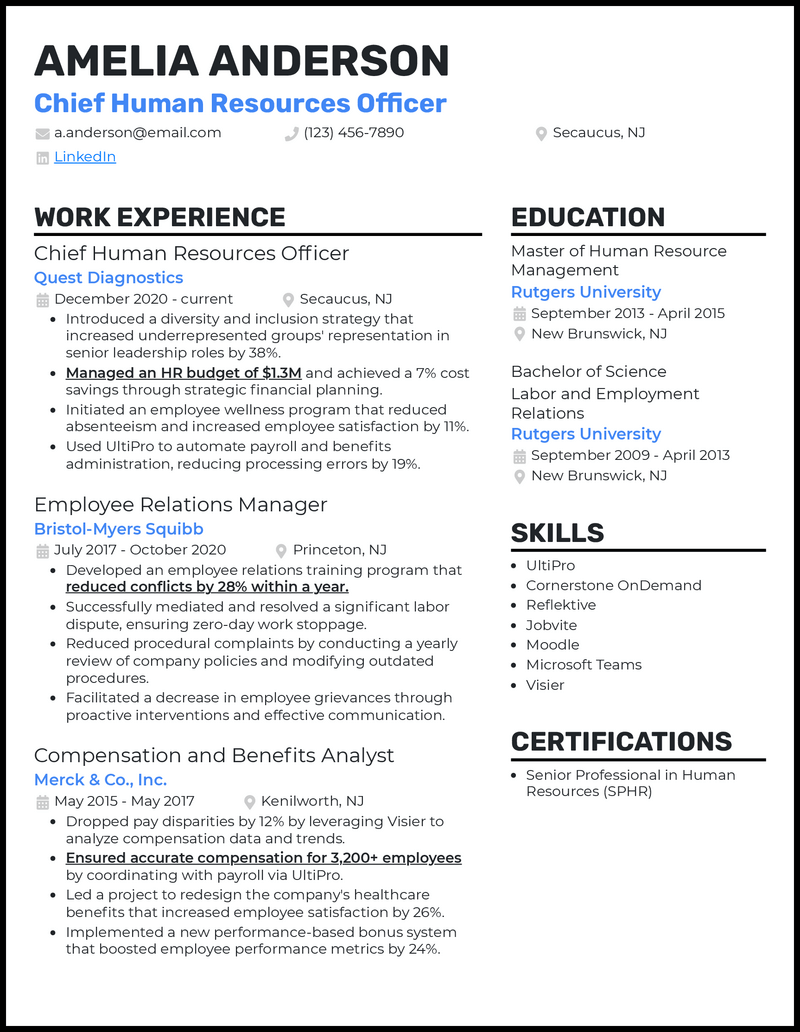 Resume Examples 2024 Human Resources Fern Orelie