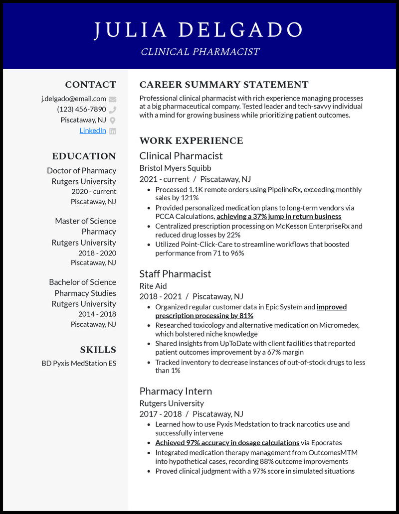 9 Pharmacist Resume Examples That Worked In 2024