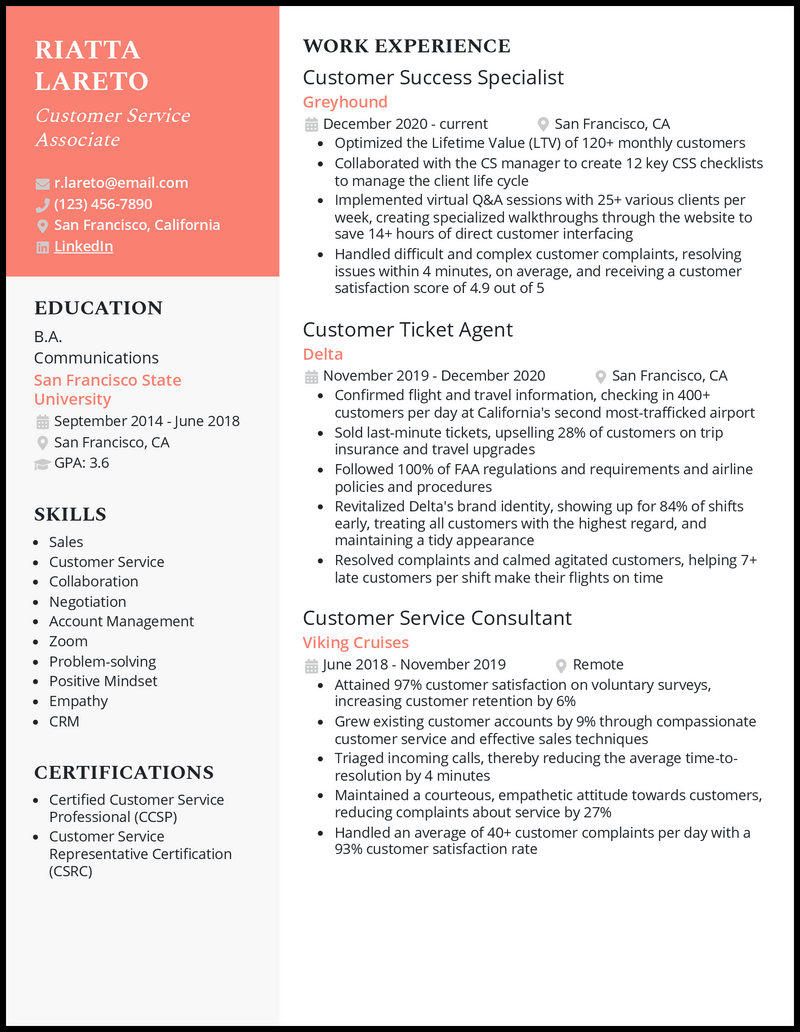 14 Customer Service Resume Examples For 2022 2023