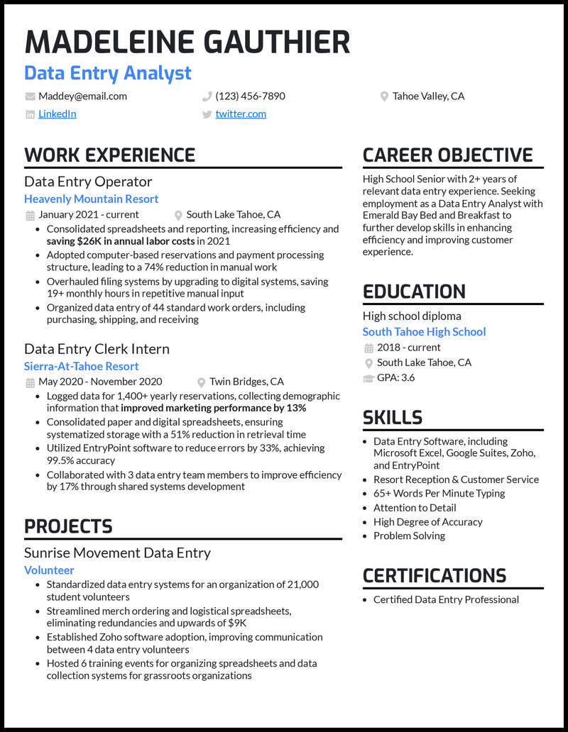 3 Data Entry Analyst Resume Examples For 2024